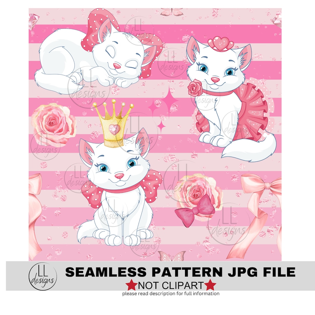 Pink Princess Cat Bow Glitter Seamless Pattern, Digital Paper,digital ...