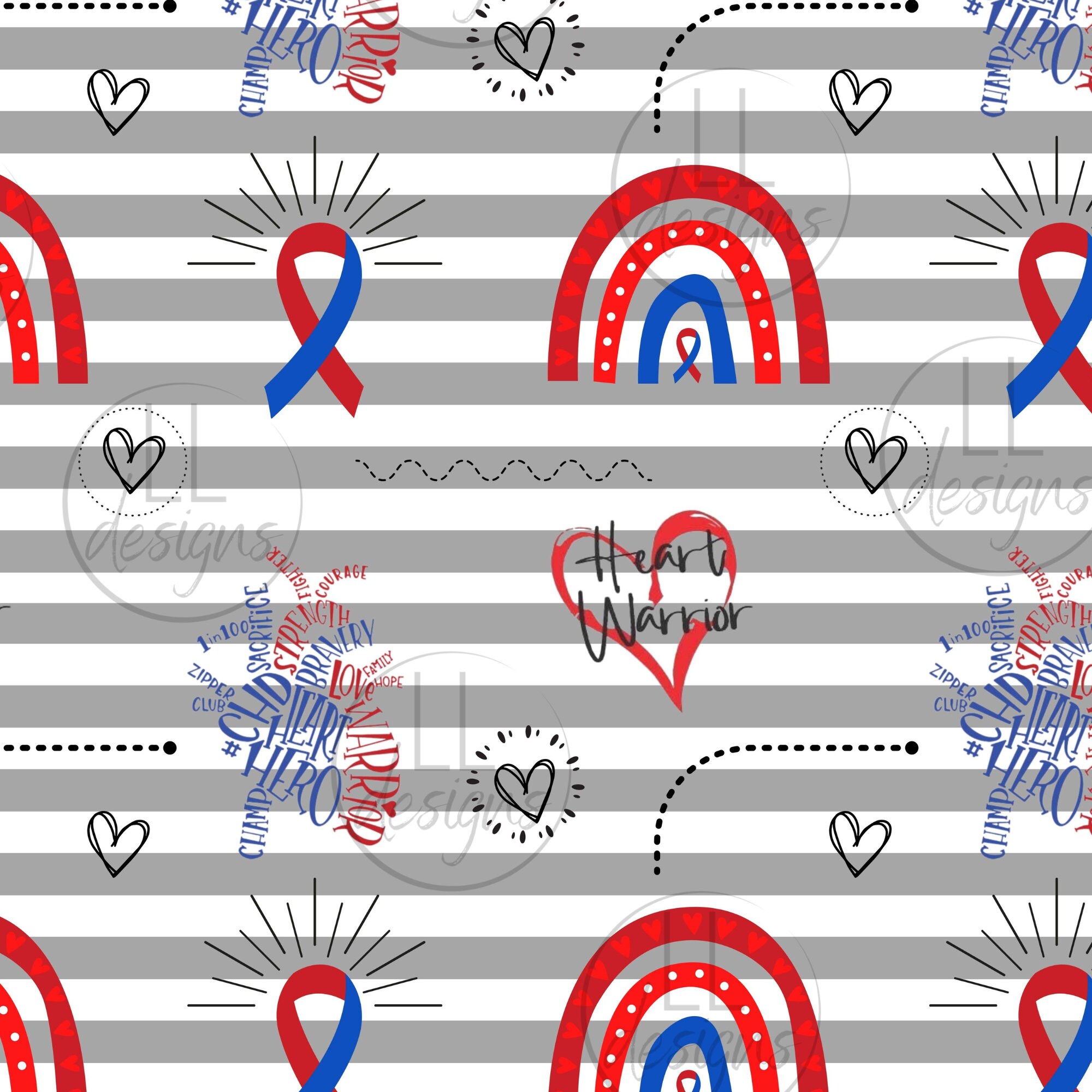 CHD Congenital Heart Defects Warrior Awareness Seamless Pattern ...