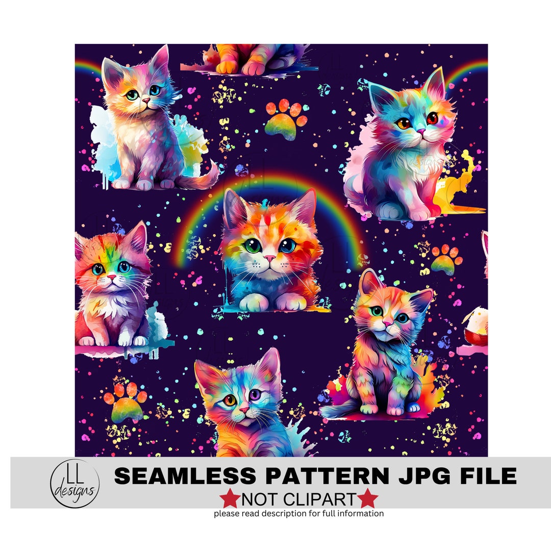 Watercolor Rainbow Cat Dark Seamless Pattern, Digital Paper,digital ...