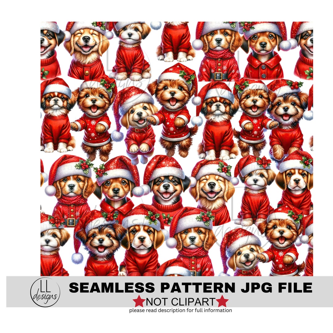 Santa Paws Dogs Christmas JPG Seamless Pattern, Digital Paper,digital ...
