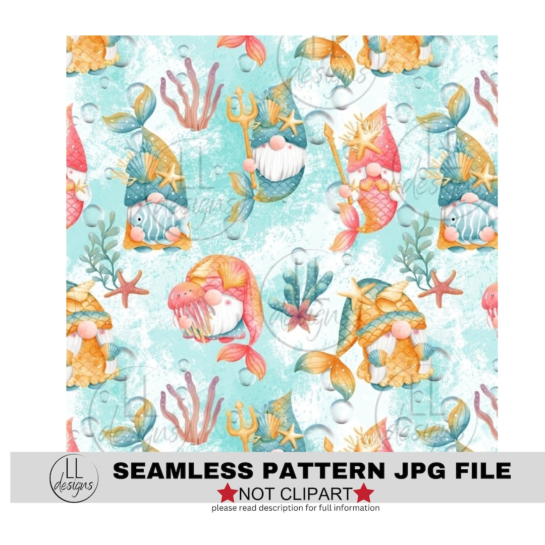 Mermaid Gnomes Under the Sea Seamless Pattern, Digital Paper,digital ...