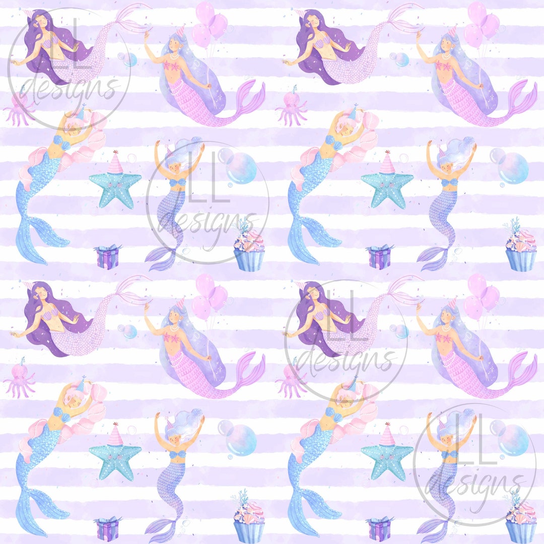 Purple Birthday Mermaids Seamless Pattern Digital - Etsy