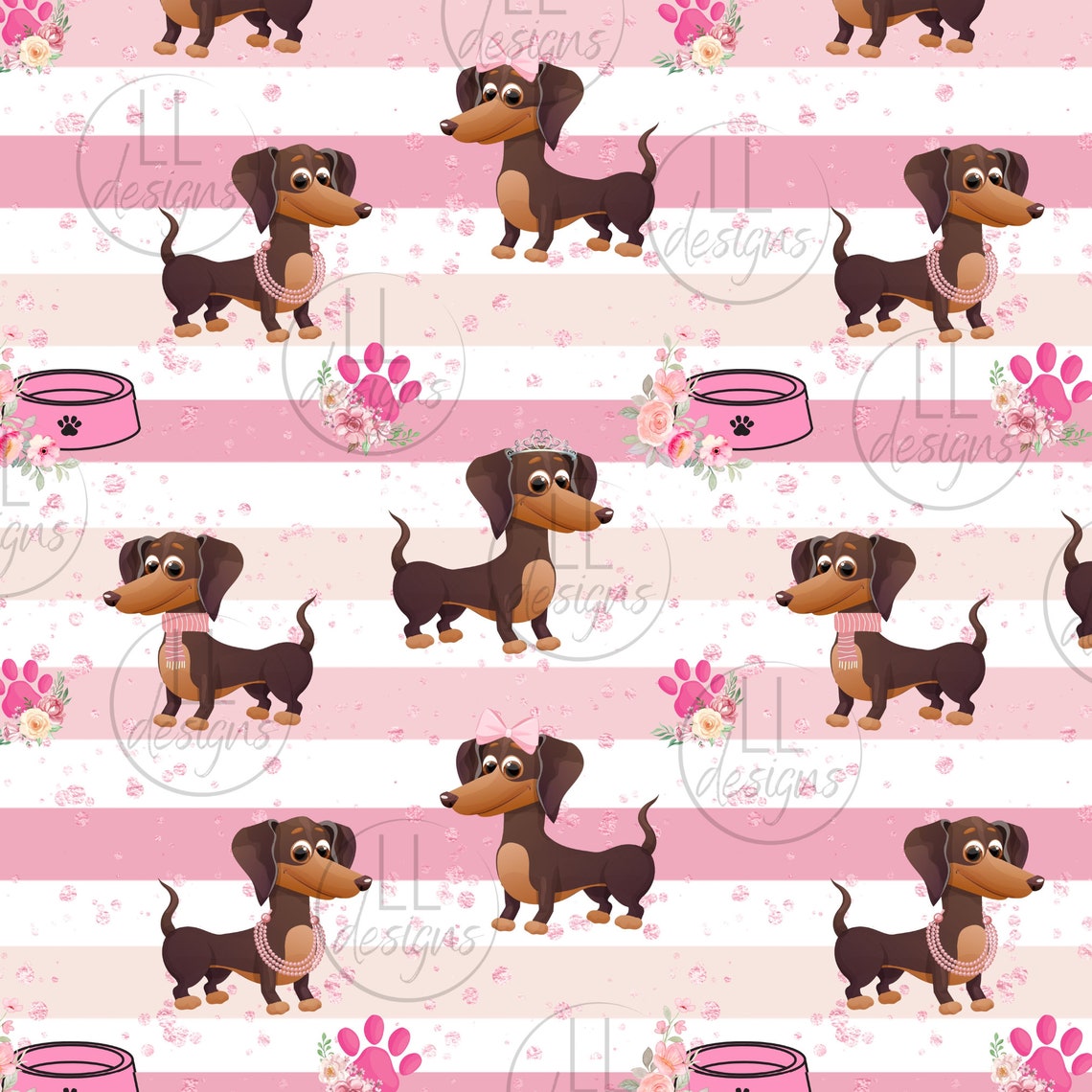 Pink Weiner Dog Dachshund Seamless Pattern, Digital Paper,digital,paper ...