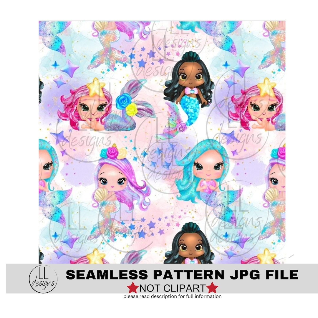 Beautiful Sparkle Pink Purple Mermaids Seamless Pattern, Digital Paper ...