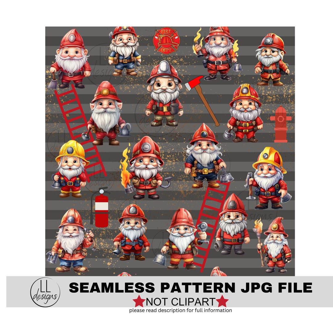Gnome Firetruck Fireman JPG Seamless Pattern, Digital Paper,digital ...