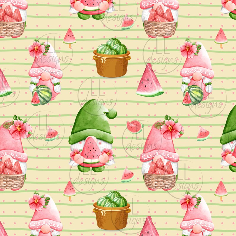 Watermelon Gnomes Seamless Pattern, Digital Paper,digital,paper ...