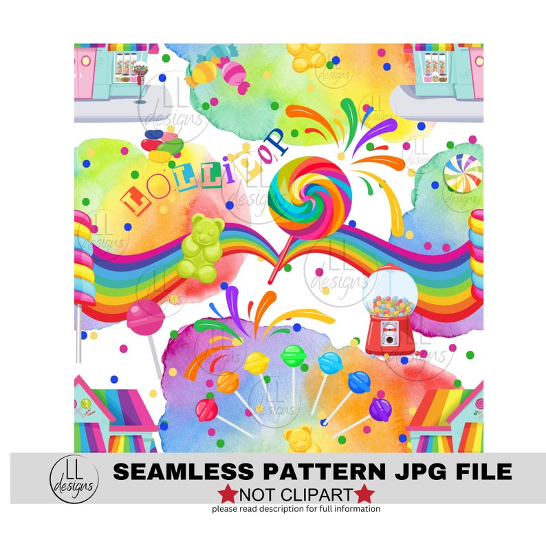 Candy Store Lollipop Colorful Rainbow Seamless Pattern, Digital Paper ...
