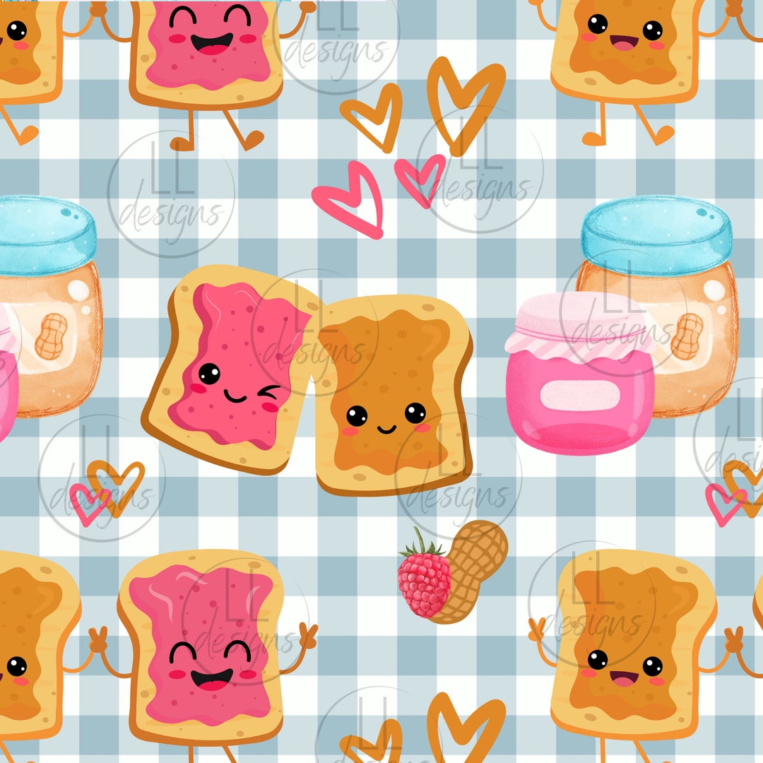 Peanut Butter & Jelly PB+J Pair Sandwich Bread Seamless Pattern ...