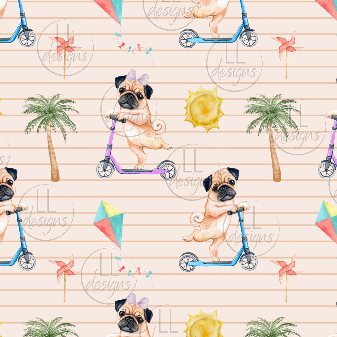 Scooter Pugs Dogs Seamless Pattern, Digital Paper,digital,paper ...