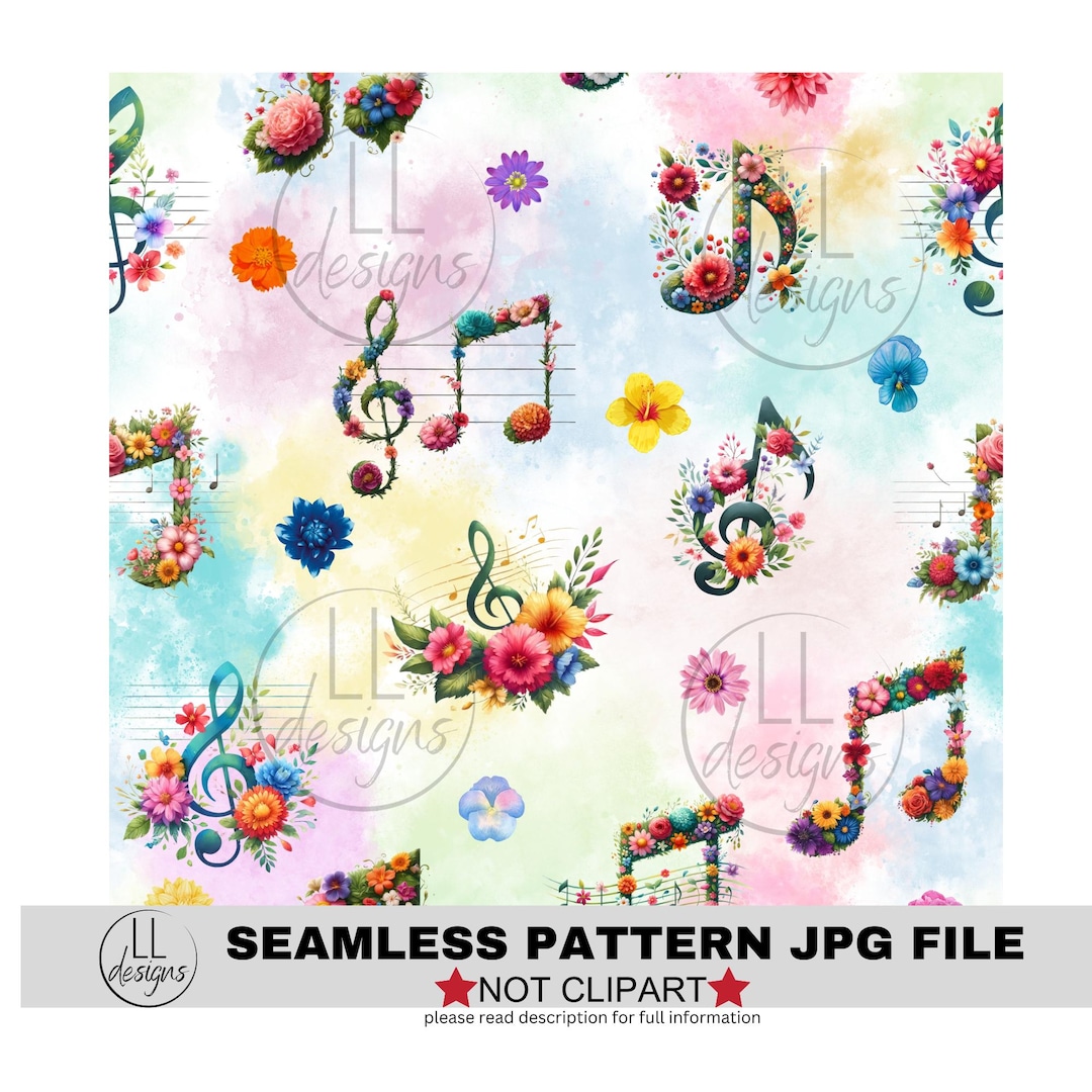 Floral Music Notes Colorful JPG Seamless Pattern, Digital Paper,digital ...