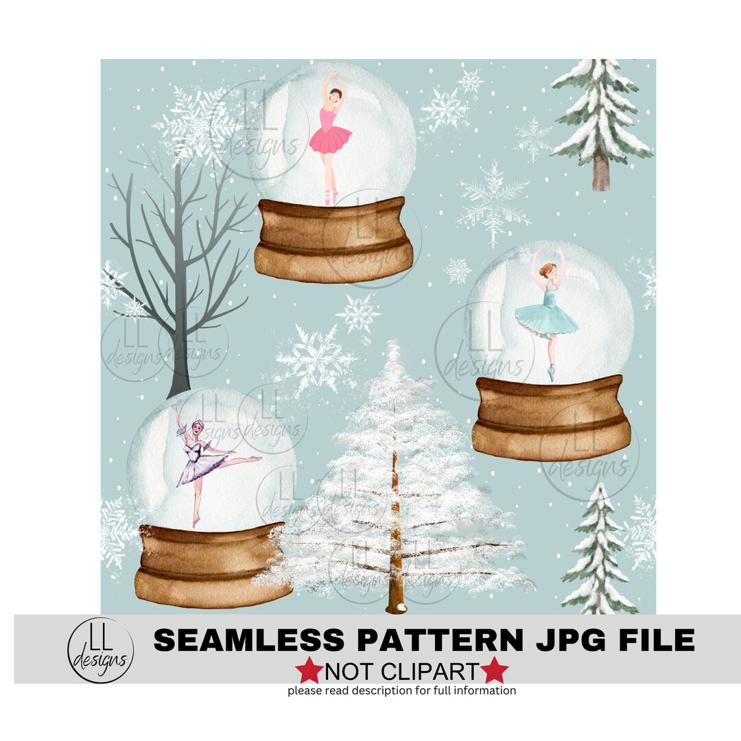 Snow Globe Ballerina Winter Dancer Seamless Pattern, Digital Paper ...