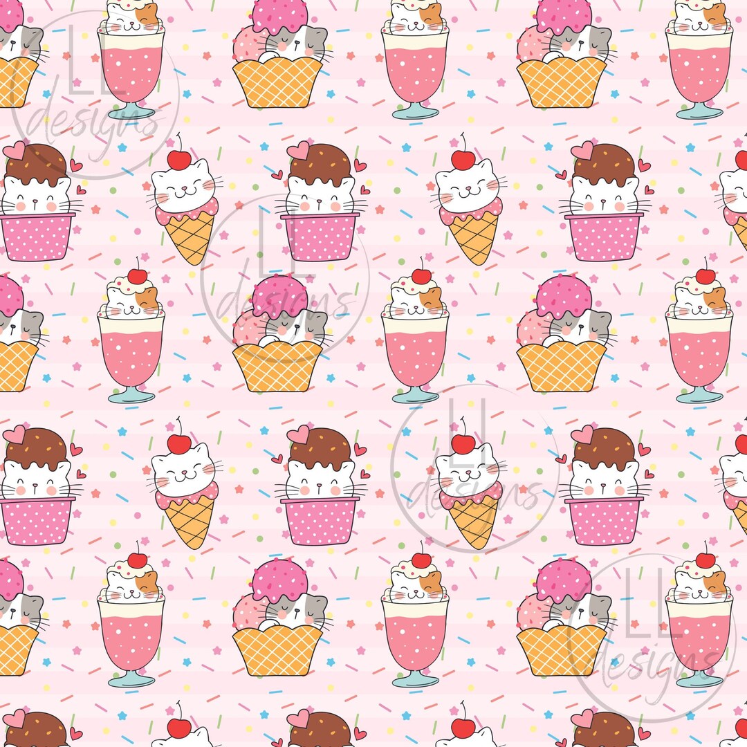 Ice Cream Cats Seamless Pattern, Digital Paper,digital,paper,seamless ...