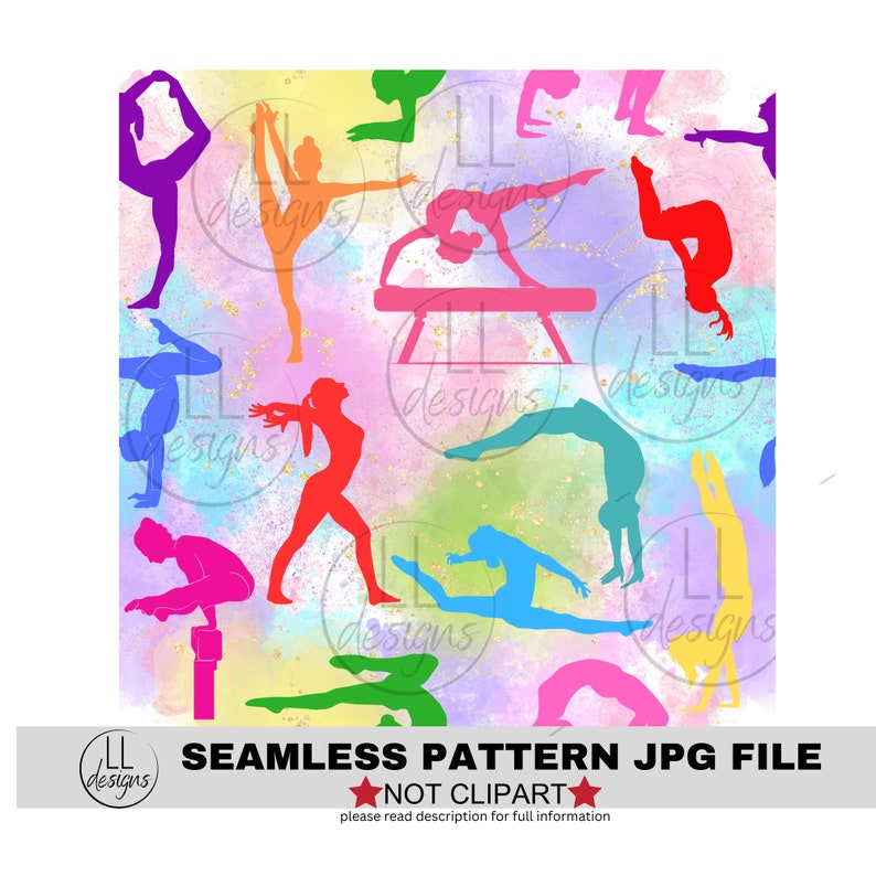 Gymnastics Colorful Gymnast JPG Seamless Pattern, Digital Paper,digital ...