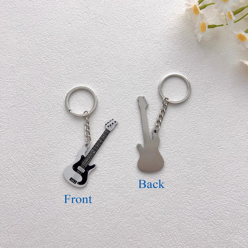 Custom Guitar Keychain, Initial Key Chain, Unique Key Holder With Name ...
