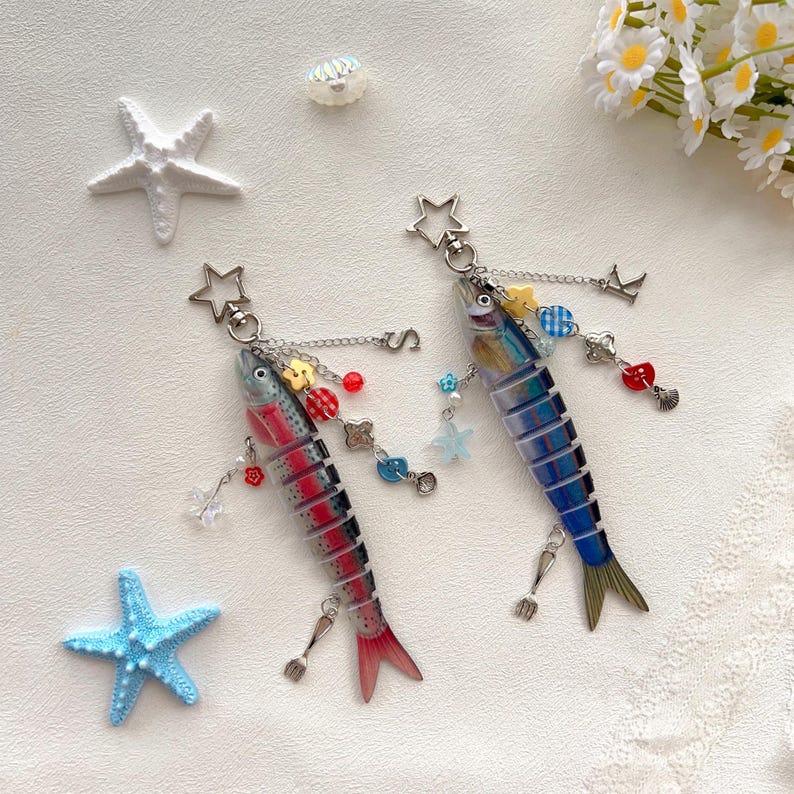 Custom Fish Lure Keychain With Letter, Cute Fish Bait Key Chain, Y2K ...