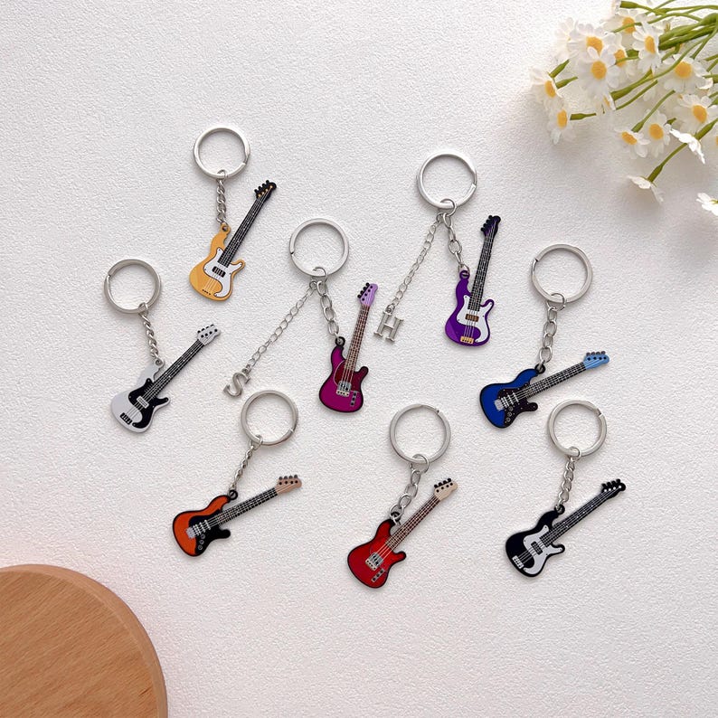 Custom Guitar Keychain, Initial Key Chain, Unique Key Holder With Name ...