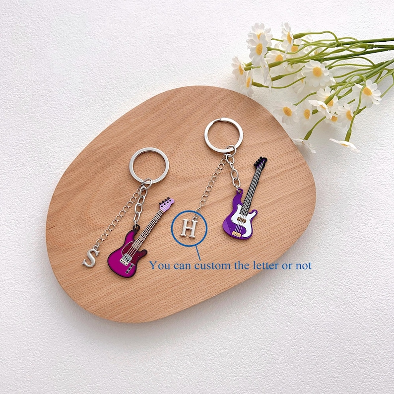 Custom Guitar Keychain, Initial Key Chain, Unique Key Holder With Name ...