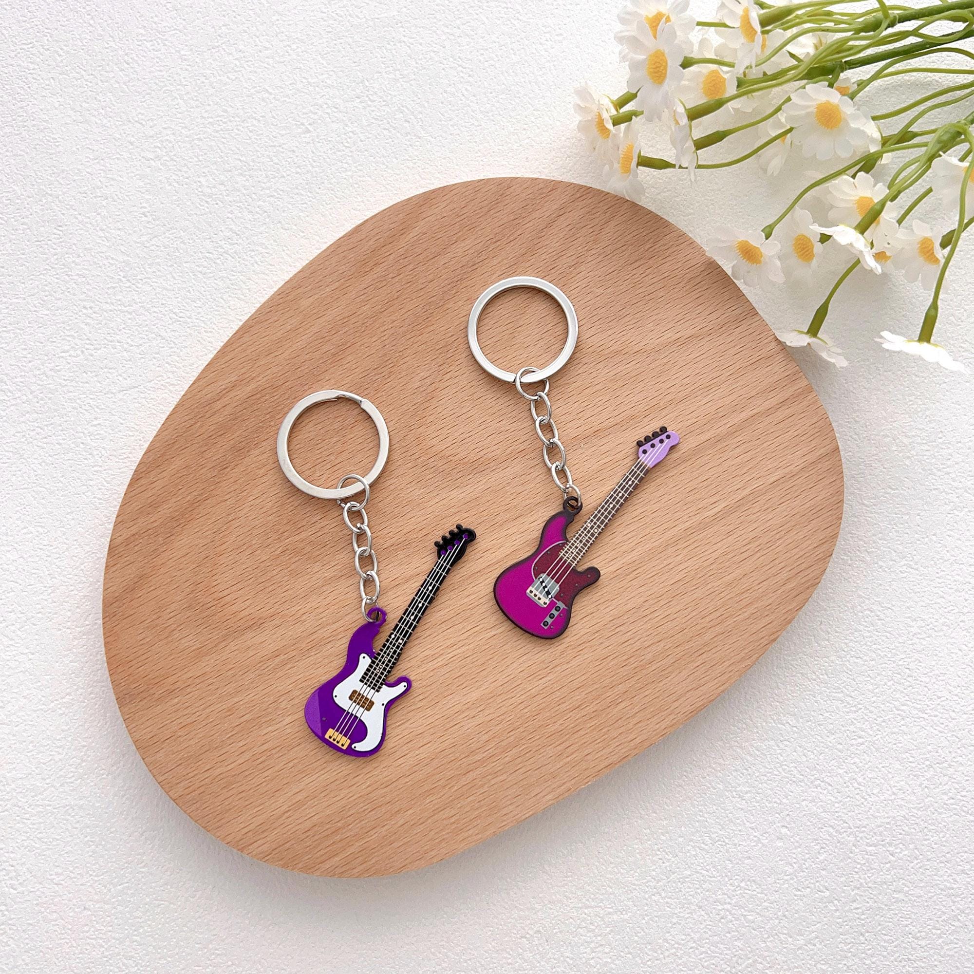 Custom Guitar Keychain, Initial Key Chain, Unique Key Holder With Name ...