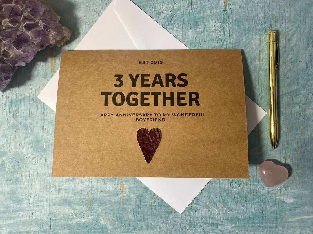 Personalised 3rd Anniversary Card With Faux Leather Heart for - Etsy
