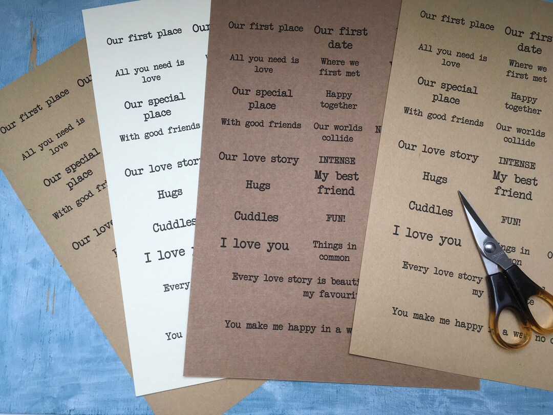Custom Scrapbook Sentiments / Printed Love Words for Valentines ...