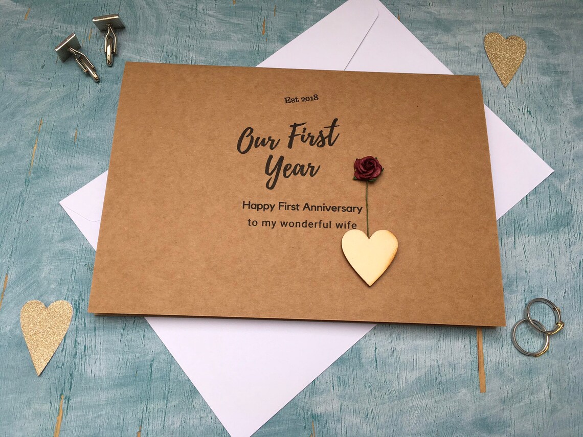 Our First Year First Anniversary Card With Paper Rose Paper | Etsy UK
