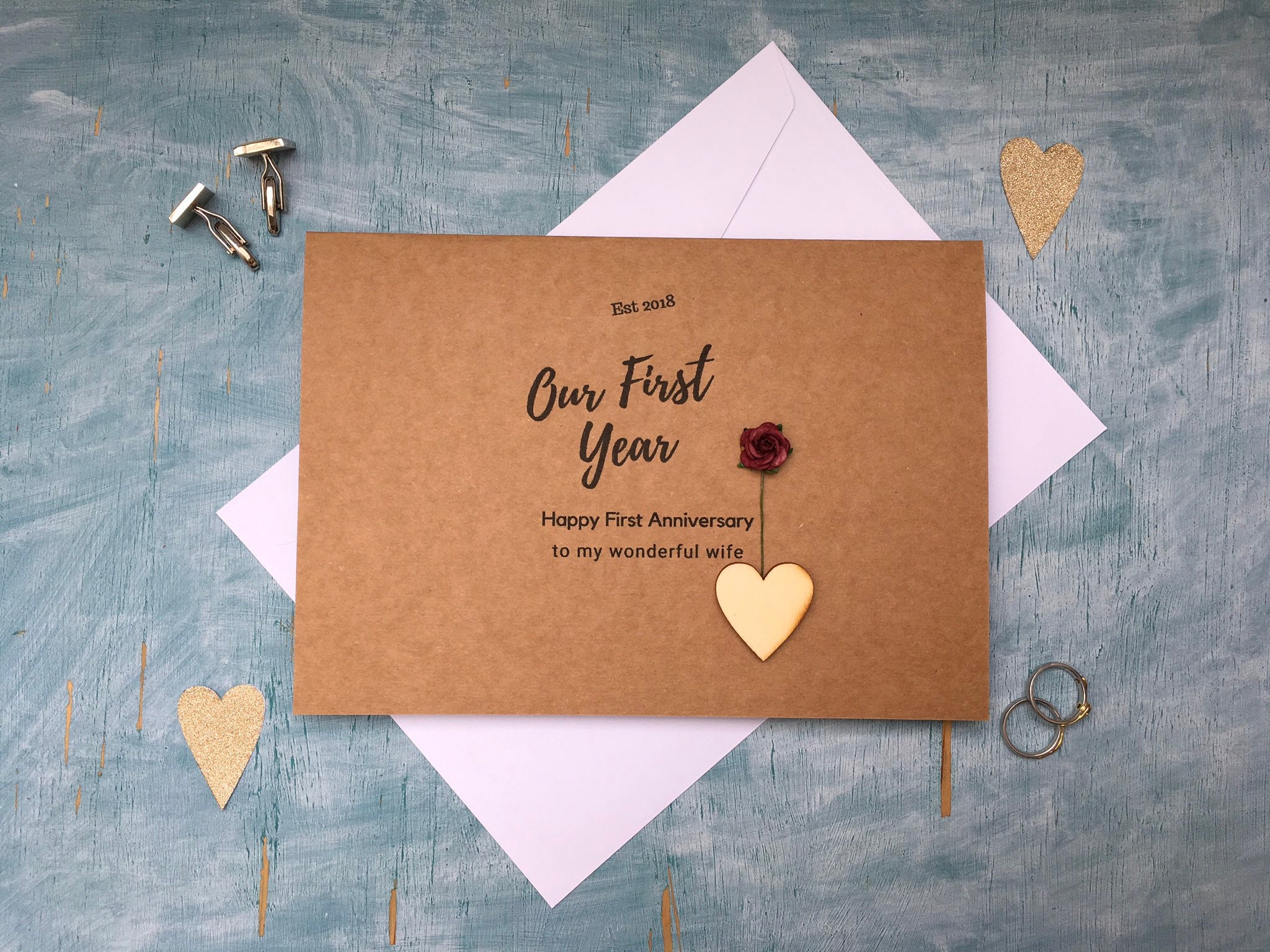 Our First Year First Anniversary Card With Paper Rose Paper - Etsy