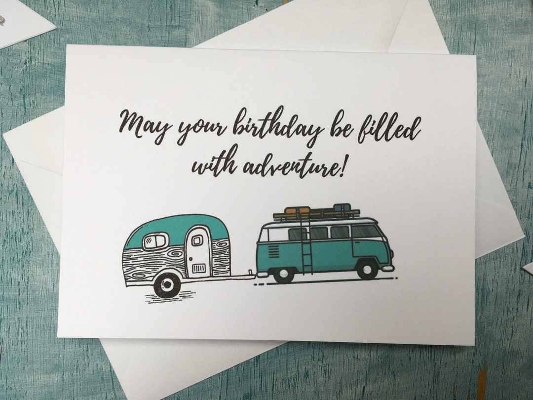 Personalized Camper Van Birthday Card Retro Blue Campervan Etsy Uk