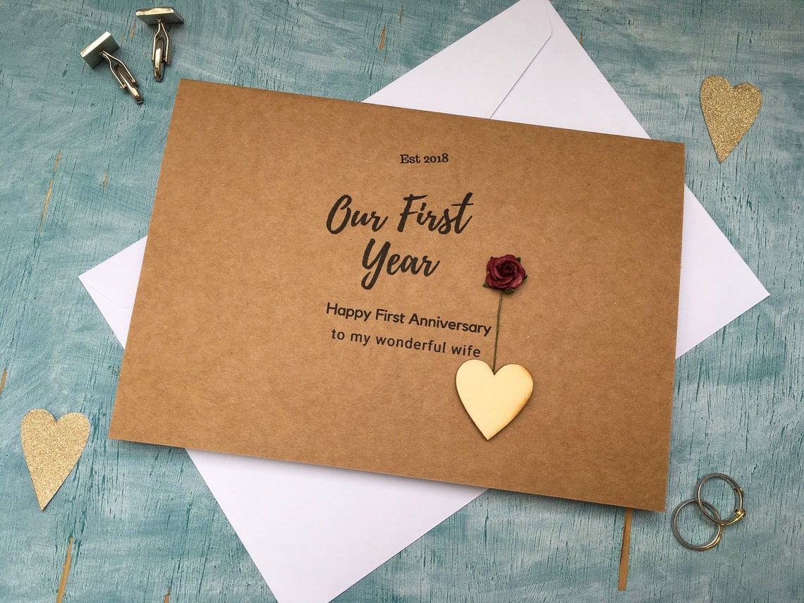 Our First Year First Anniversary Card With Paper Rose Paper | Etsy UK