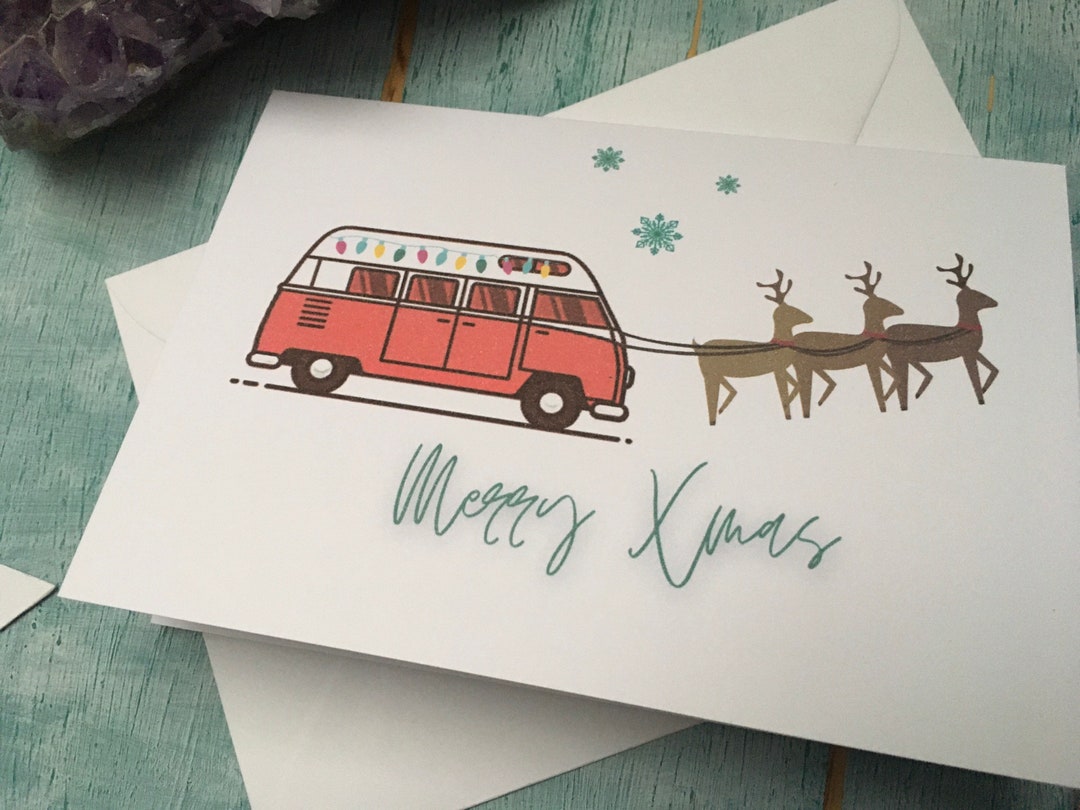 6 Camper Van Christmas Cards, Yellow Campervan Christmas Cards 6 Pack ...