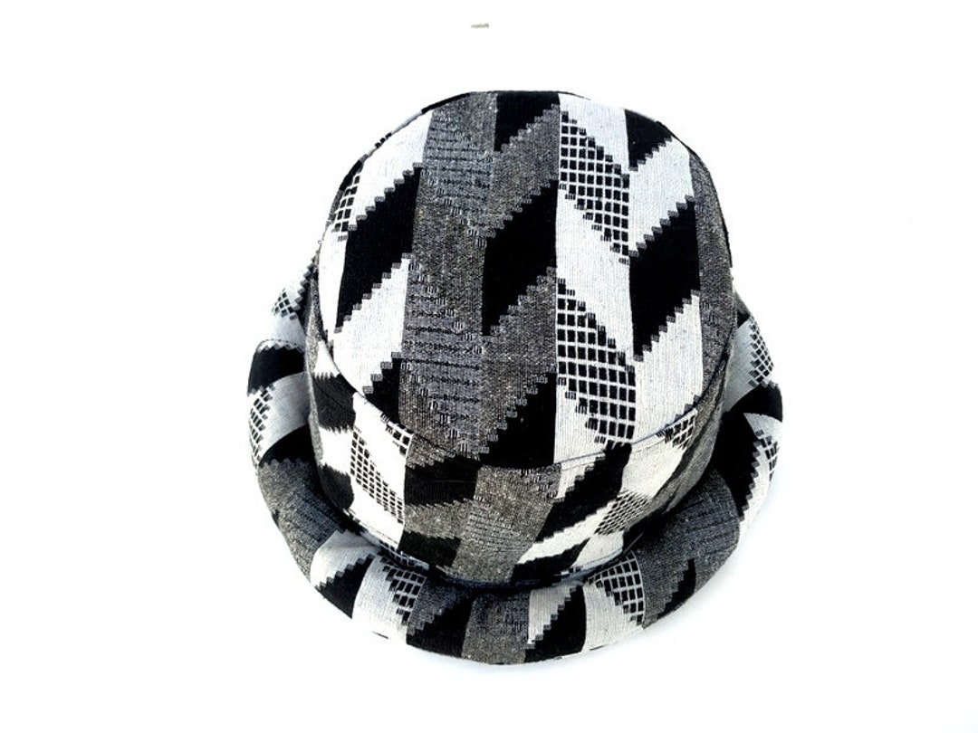 Geometric Bucket Hat, Black Rolled Brim Hat, Boho Hat, Hippie Hat ...