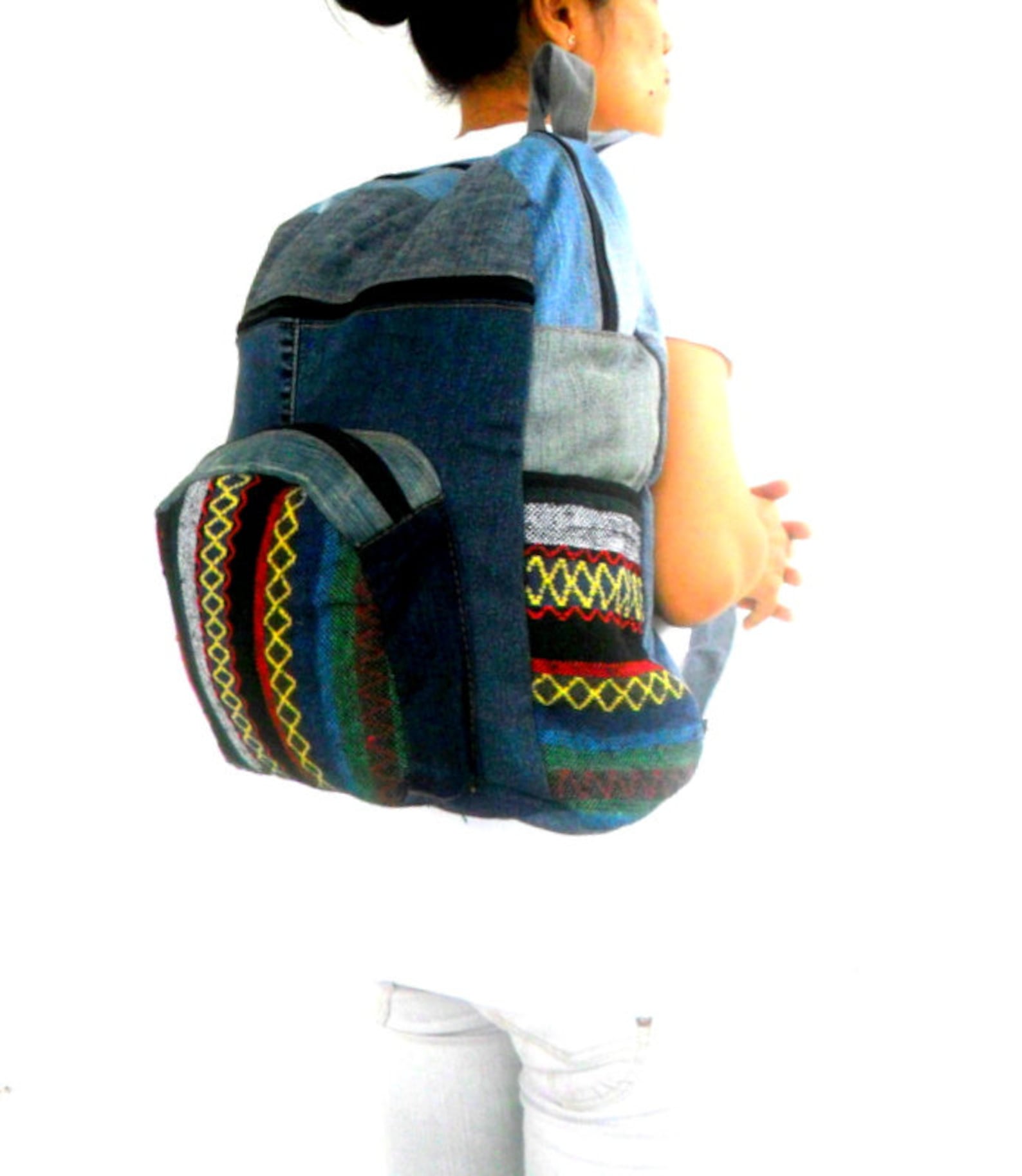 Denim Backpack Denim Jeans Bag Recycled Denim Boho Bag Denim - Etsy