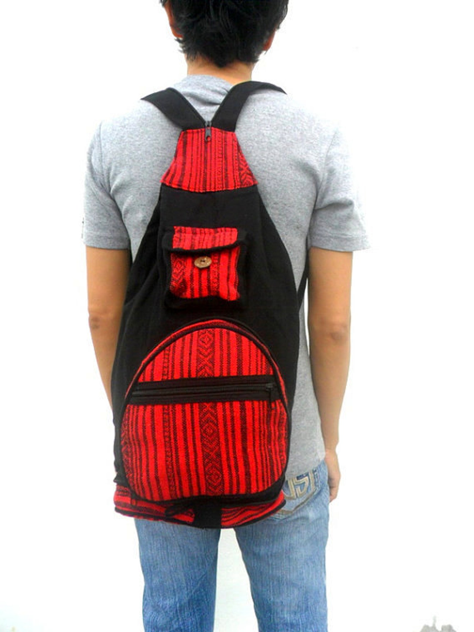 Backpack Bag Folding Bag Bohemian Backpack Ethnic Backpack Red - Etsy