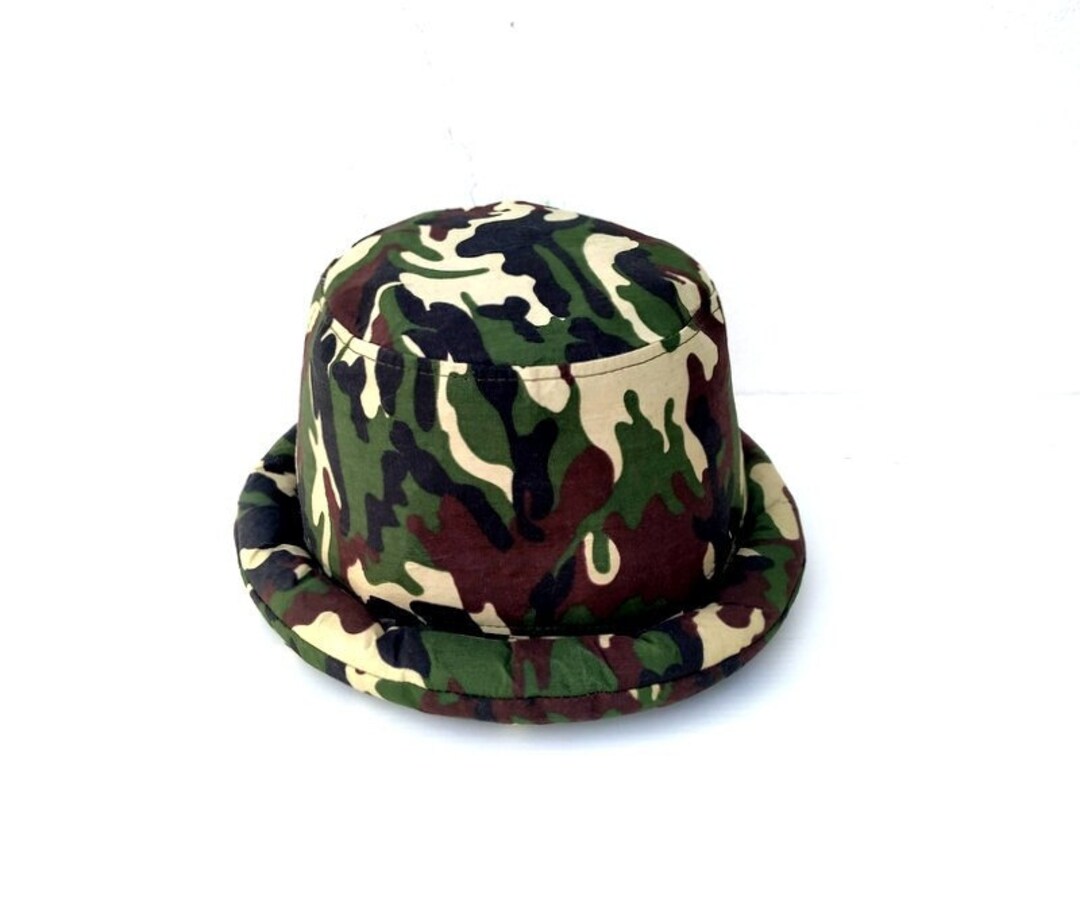 Bucket Army Boho Hat, Hippie Hat, Camouflage Hat, Military Hat, Rolled ...