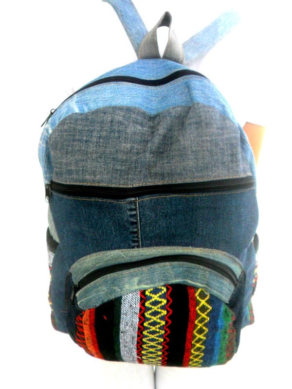 Denim Backpack Denim Jeans Bag Recycled Denim Boho Bag Denim - Etsy