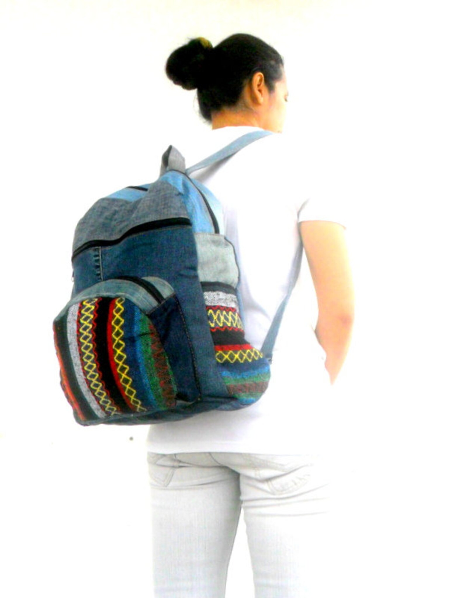 Denim Backpack Denim Jeans Bag Recycled Denim Boho Bag Denim - Etsy