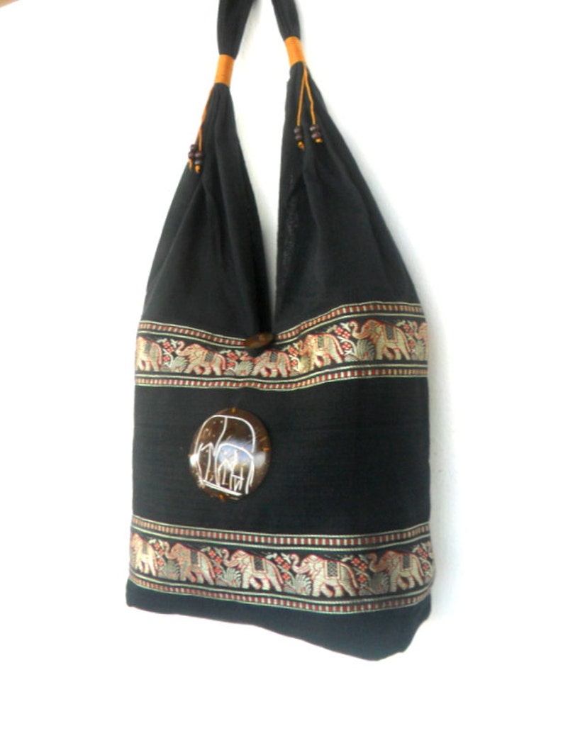 Tote Bag, Black Color Hobo, Elephant Bag, Boho, Bohemian Bag Hippie ...