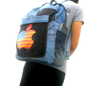 Jeans backpack bag denim Bag reclaimed jean bag rucksack bag | Etsy