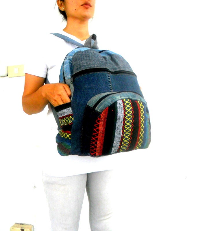 Denim Backpack Denim Jeans Bag Recycled Denim Boho Bag Denim - Etsy