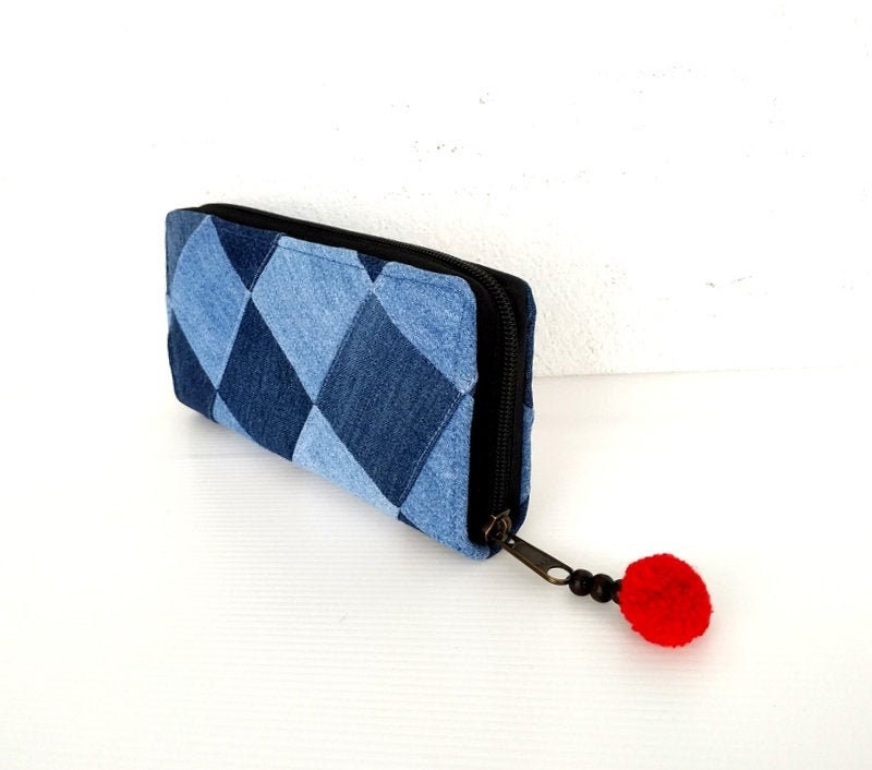 Denim Wallet Patchwork Boho Wallet Denim Purse Upcycled - Etsy