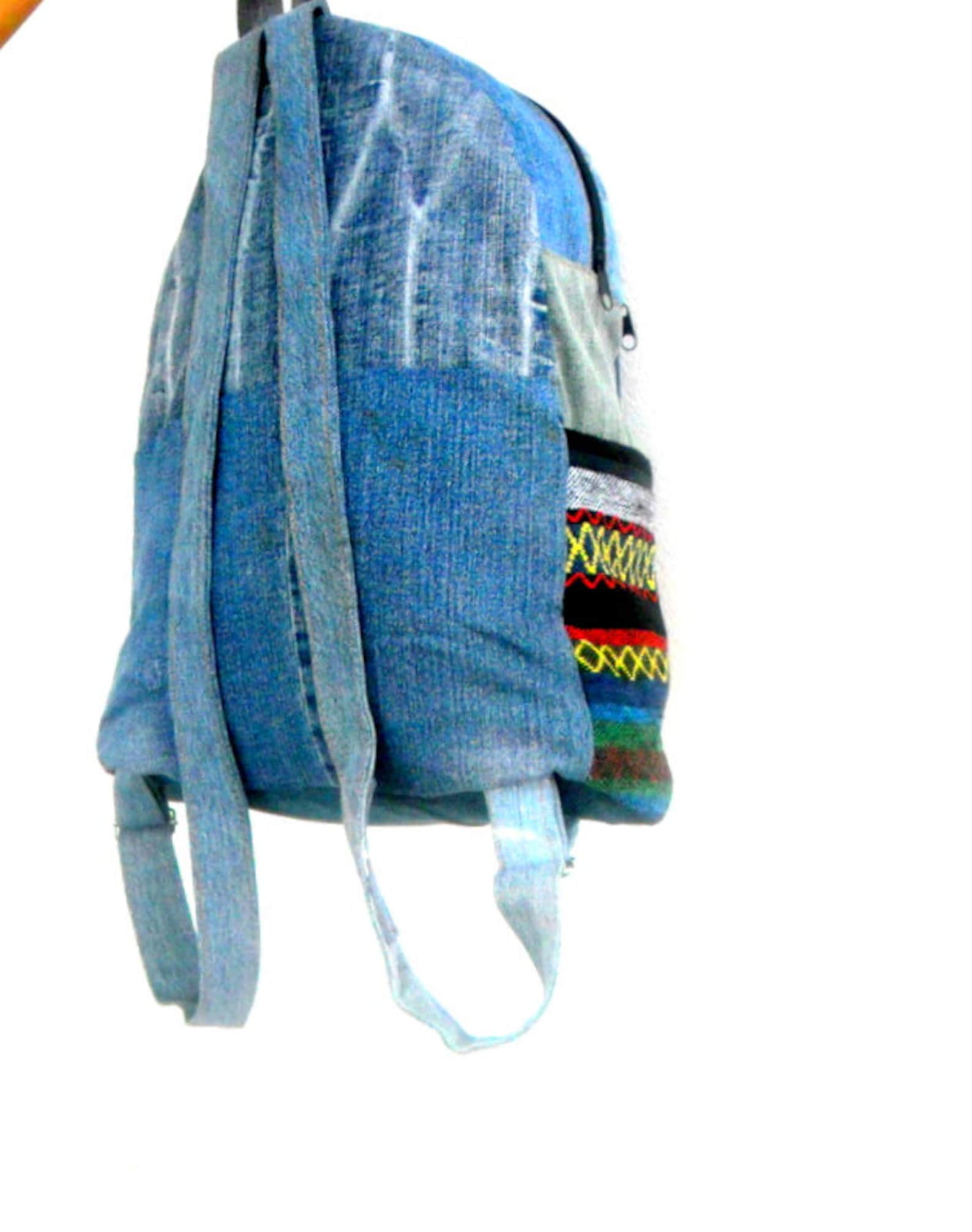 Denim Backpack Denim Jeans Bag Recycled Denim Boho Bag Denim - Etsy