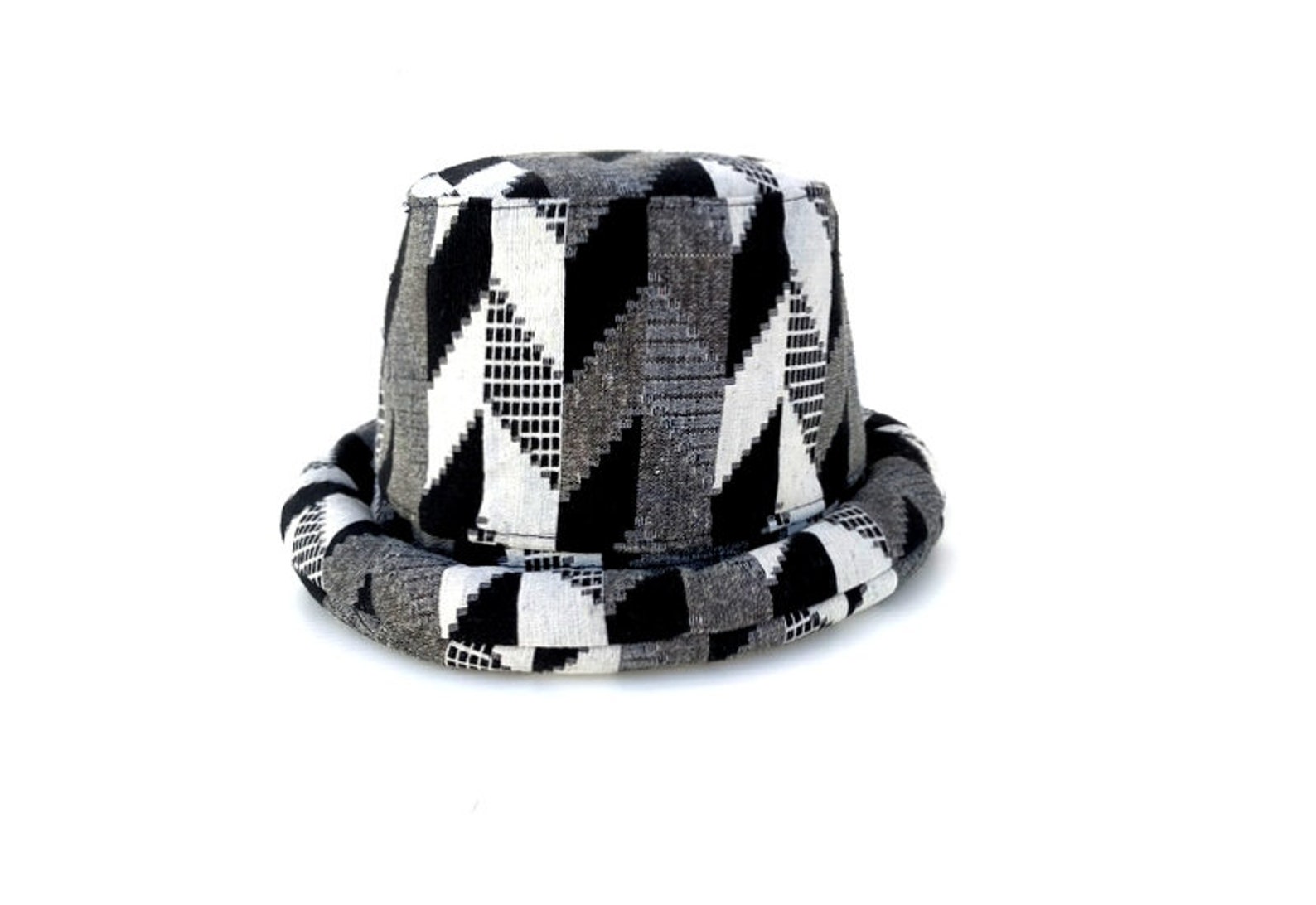 Geometric Bucket Hat, Black Rolled Brim Hat, Boho Hat, Hippie Hat ...