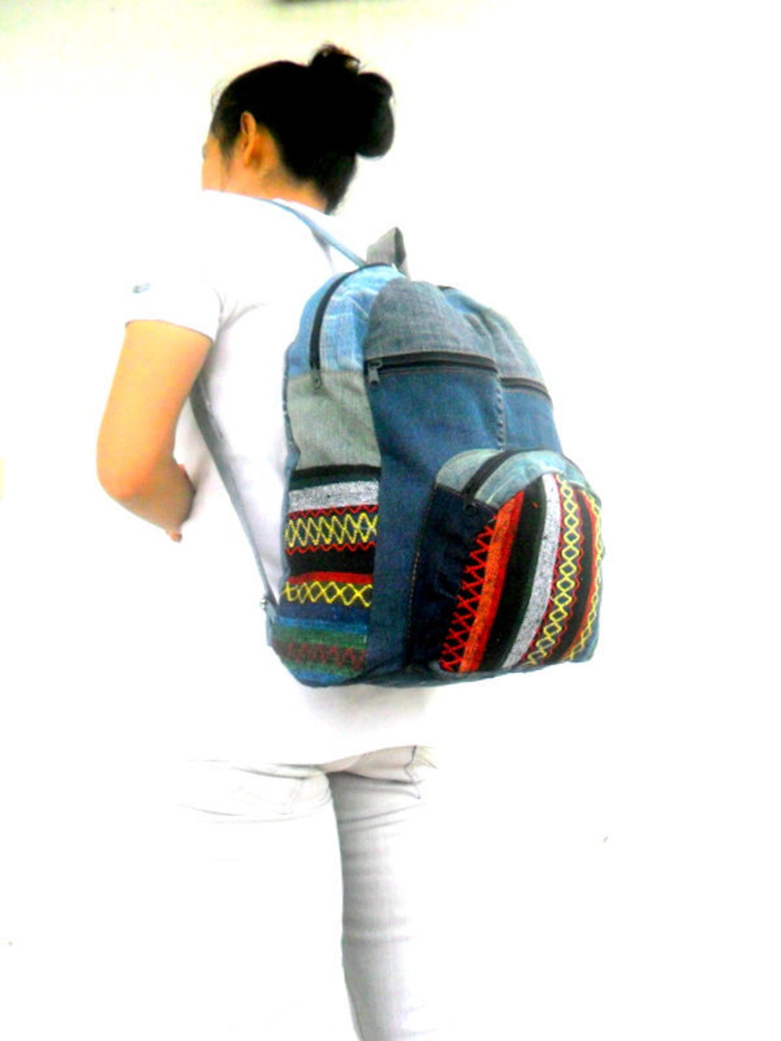Denim Backpack Denim Jeans Bag Recycled Denim Boho Bag Denim - Etsy
