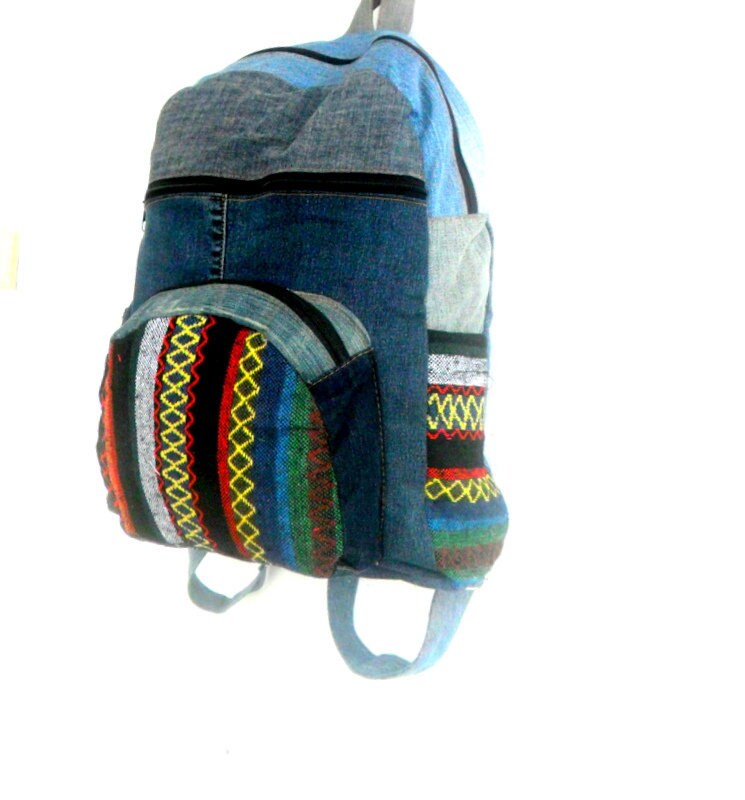 Denim Backpack Denim Jeans Bag Recycled Denim Boho Bag Denim - Etsy