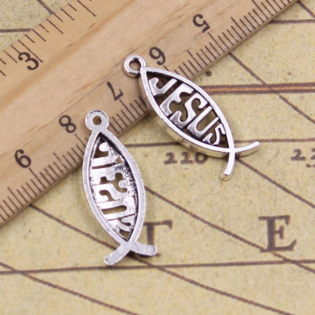 30pcs Fish With Letter Jesus Charms Pendant 27x10mm Antique Silver ...
