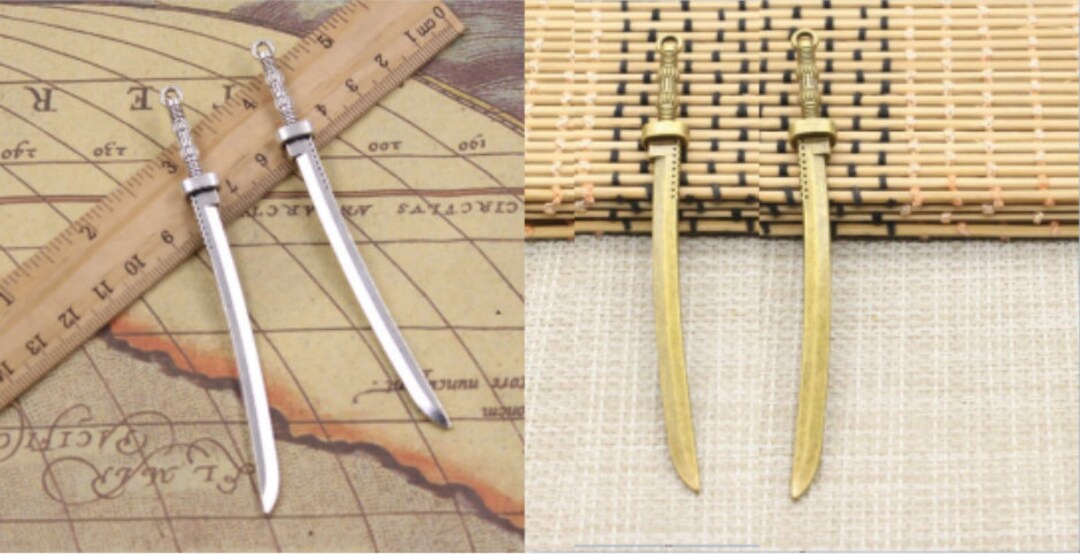 5pcs Samurai Sword Charms Pendant Katana Charms 107x10mm Antique Silver ...