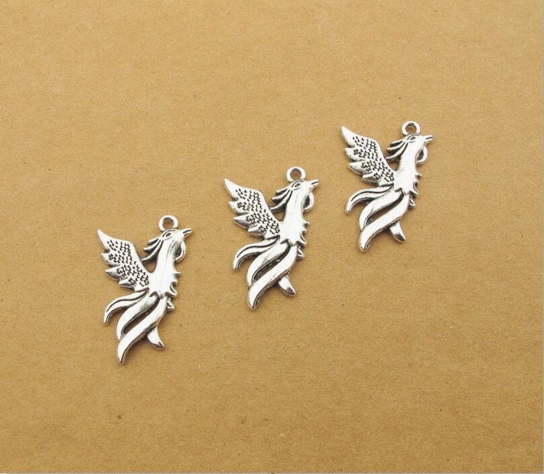 10pcs Phoenix Charms Pendant 35x22mm Antique Silver Ornament ...