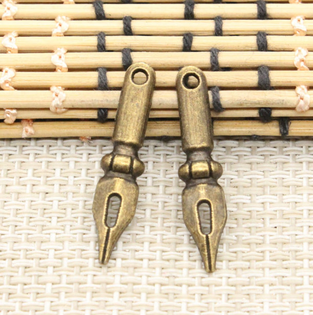30pcs Pen Charms Pendant 32x7mm Antique Bronze Ornament Accessories ...