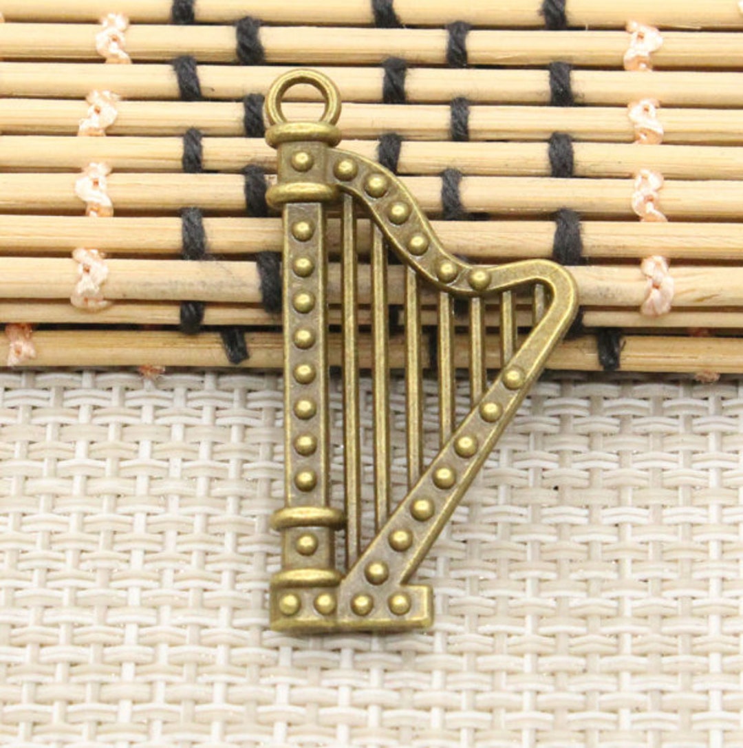5pcs Harp Charms Pendant 40x21mm Antique Bronze Ornament Accessories ...