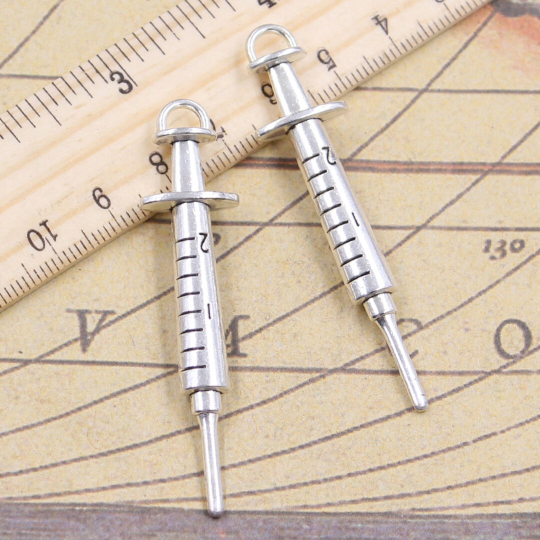 5pcs Syringe Charms Pendant 62x6mm Antique Silver Ornament Accessories ...