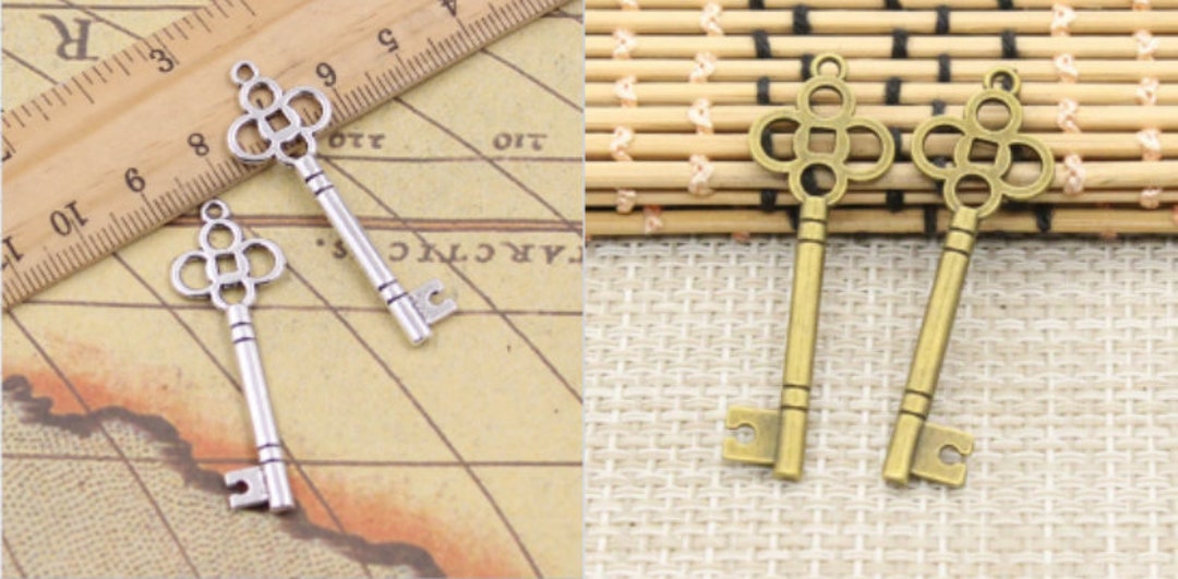20pcs Treasure Box Keys Charms Pendant 41x15mm Antique Silver/antique ...